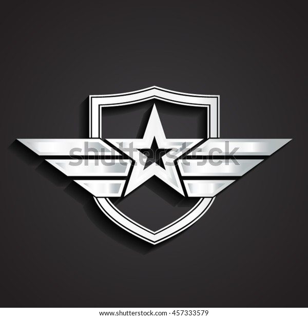 3d Silver Military Star Symbol Shield Stock Vector (Royalty Free) 457333579