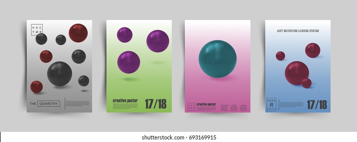 Vektor Stok Spherical Shapes Poster Covers Set Gradient (Tanpa Royalti ...