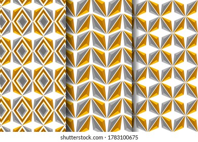 5 Wallpaper of 3d tiles white rhombuses and triangles with gold decor ...