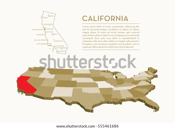 3d Usa State Map California Stock Vector (Royalty Free) 555461686 ...