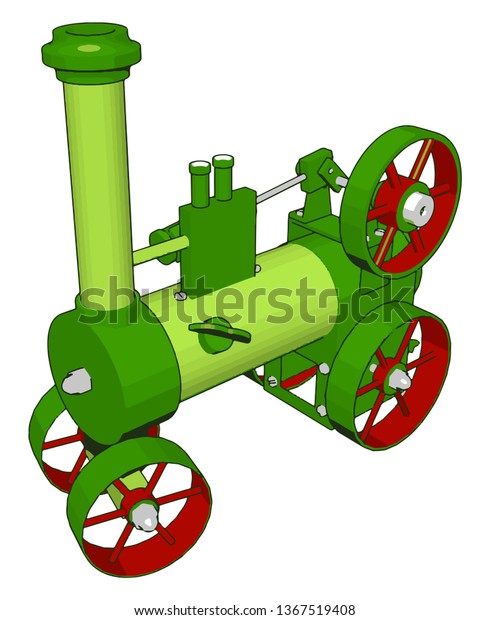 3d Vector Illustration Green Steam Engine Stock Vector (Royalty Free ...