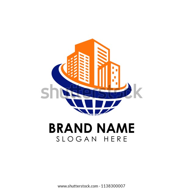 3d world building construction logo template. building and globe vector ...
