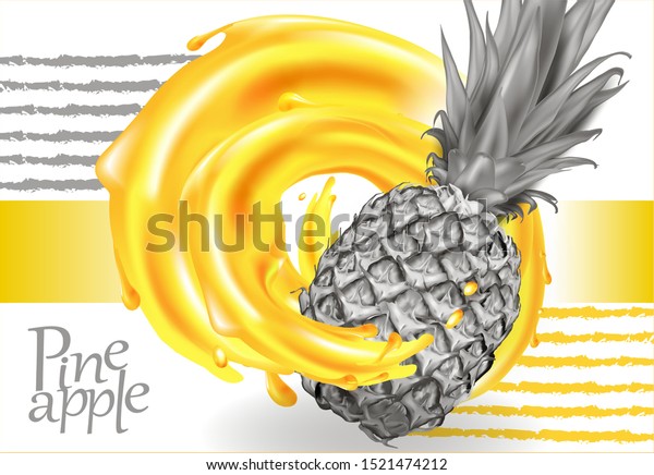 3drealistic Pineapple Pineapple Juiceposter Banner Flyervector Stock ...