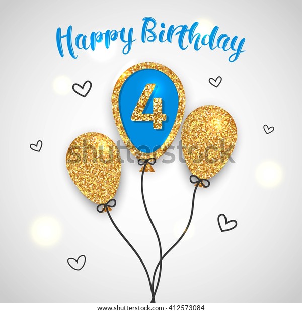 4 Birthday Background Gold Balloon Vector 库存矢量图（免版税）412573084 ...