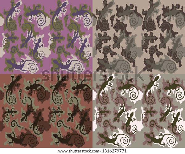 4 Camouflage Patterns Lizard Silhouettesseamless Vector: vector de ...