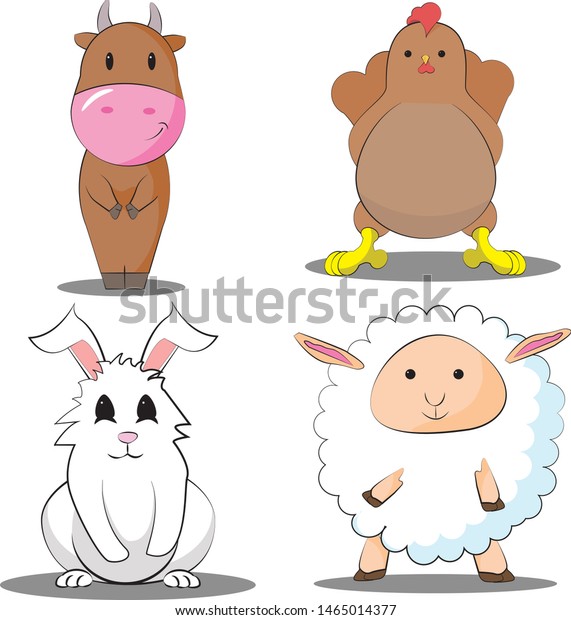 4 Collection Animals Cow Chicken Sheep Stock Vector (Royalty Free ...