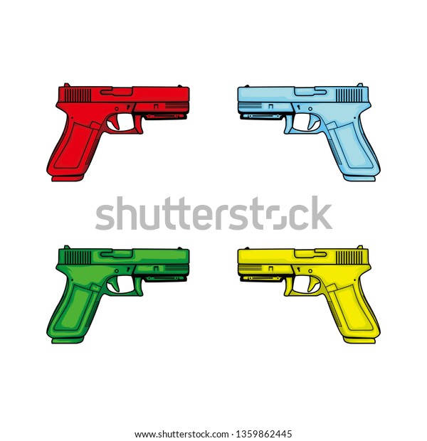 4 colors Glock gun. Red, blue, green and yellow guns.