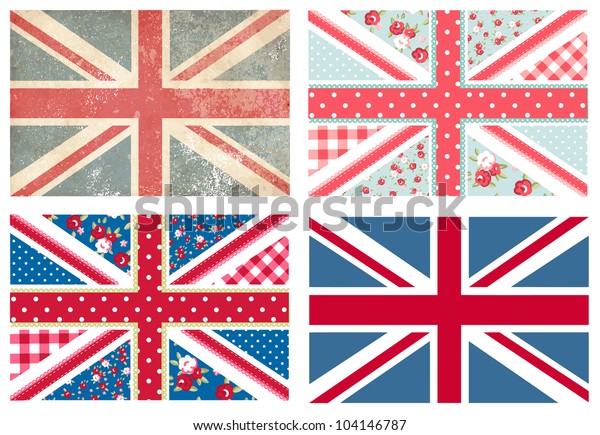 4 Cute British Flags Shabby Chic Stock Vector (Royalty Free) 104146787