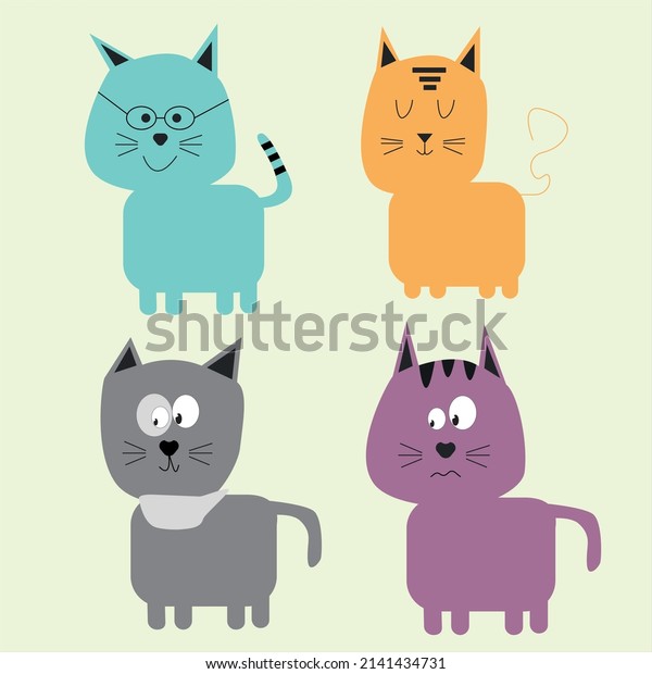 4 Cute Cats Vector Illustration Stock Vector (Royalty Free) 2141434731 ...