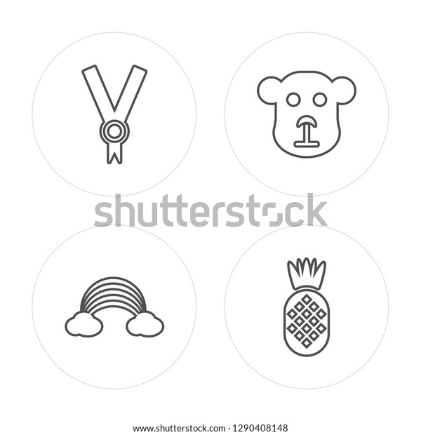 4 Line Medal Rainbow Monkey Pineapple Stock Vector (Royalty Free ...