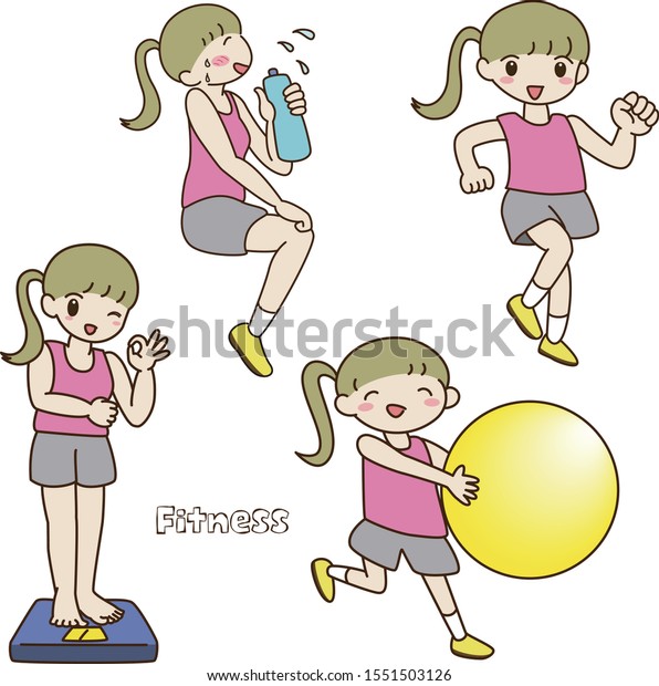4 Poses Women Facing Right Set: vector de stock (libre de regalías ...