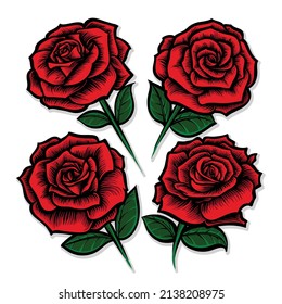 4 Red Roses Vector Illustration Stock Vector (Royalty Free) 2138208975 ...