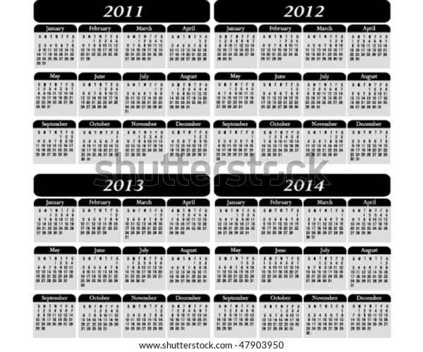 4 Year Calendar Black 2011 2012 Stock Vector (Royalty Free) 47903950 ...