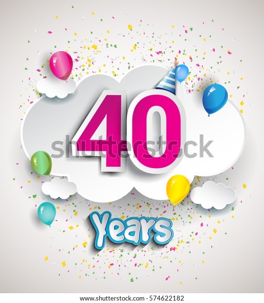 40th Anniversary Celebration Design Clouds Balloons Stock Vector ...
