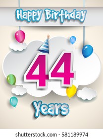 44th Birthday Celebration Design Clouds Balloons Stock Vector (Royalty ...