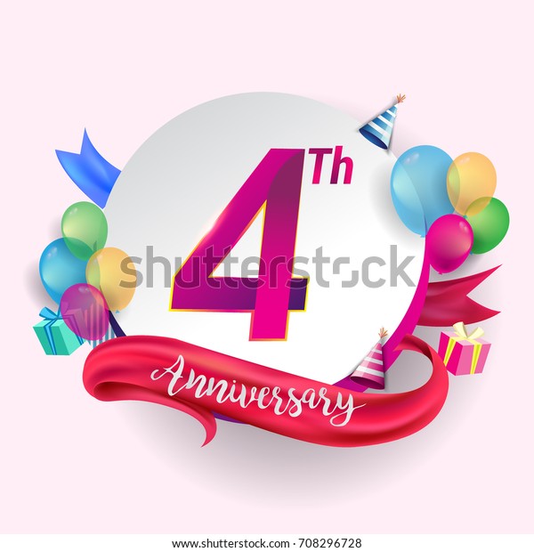 4th Anniversary Logo Ribbon Balloon Gift Stock Vector (Royalty Free ...