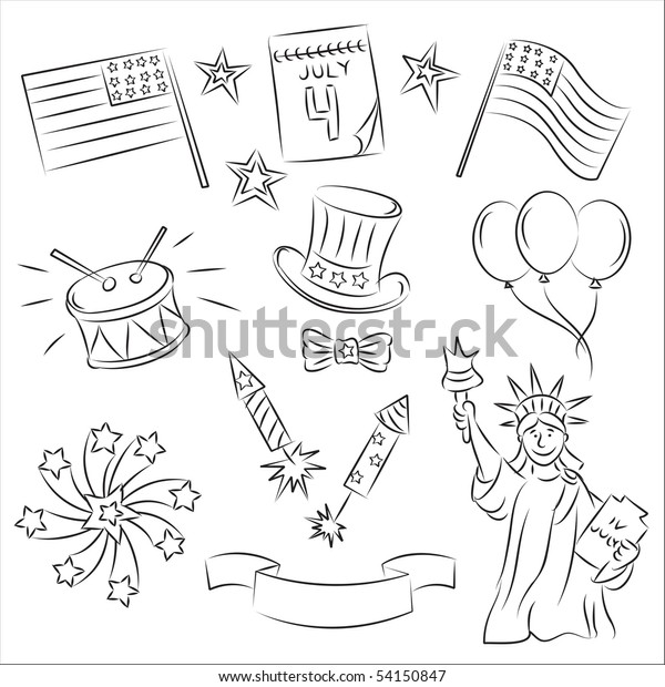4th July Sketch Set Stock Vector (Royalty Free) 54150847 | Shutterstock