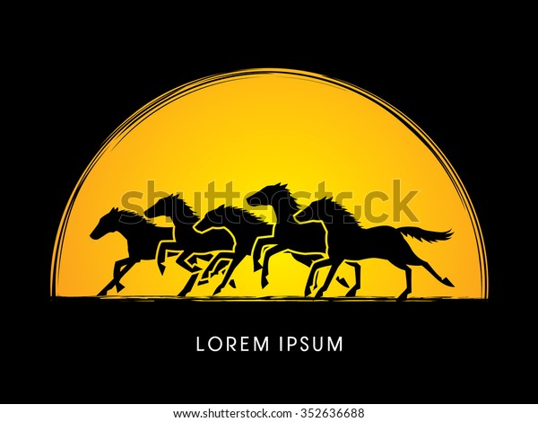 5 Horses Running Designed On Moonlight Stock Vector (Royalty Free ...