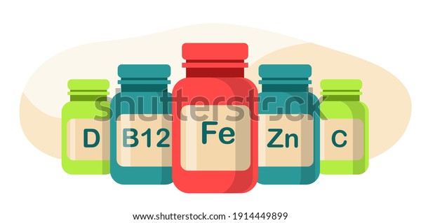 5 Jars Dietary Supplements Iron Zinc Stock Vector (Royalty Free ...