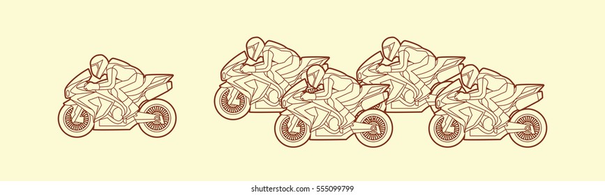 5 Motorcycles Racing Side View Outline Stock Vector (Royalty Free ...
