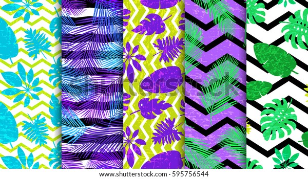 5 Seamless Patterns Tropical Foliage Cards Stock Vector (Royalty Free ...