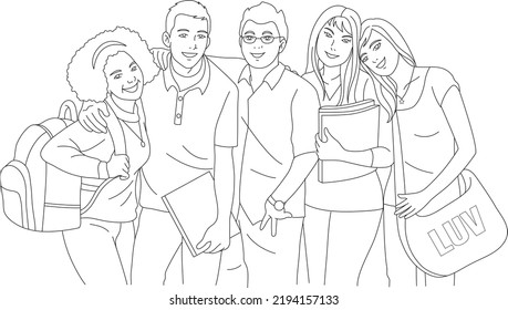 1,730 Friend students line art Images, Stock Photos & Vectors ...