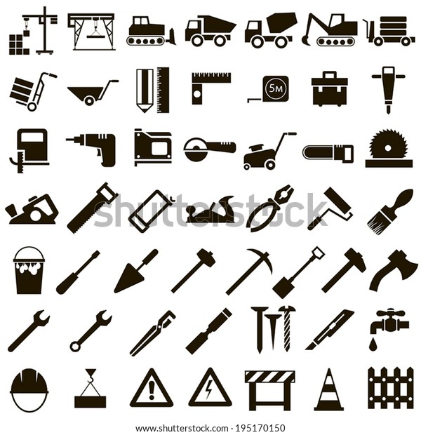 50 Black Icons Vector Construction Equipment Stock Vector (Royalty Free ...