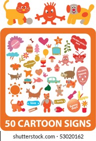 50 Cute Cartoon Signs Vector Stock Vector (Royalty Free) 53020162 ...
