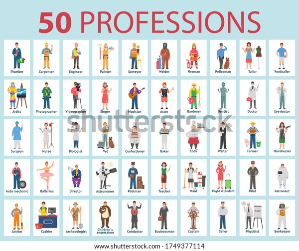 50 Professions Big Set Professions Cartoon Stock Vector (Royalty Free ...