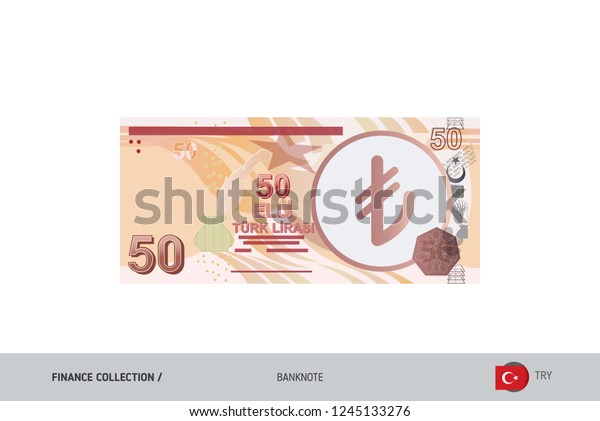 50 Turkish Lira Banknote Flat Style Stock Vector (Royalty Free ...