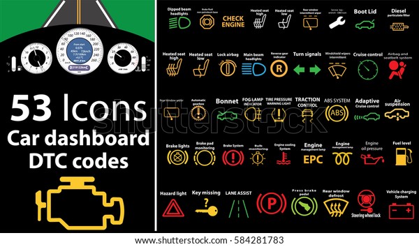 Vektor Stok 53 Pack Icons Car Dashboard Dtc (Tanpa Royalti) 584281783 ...