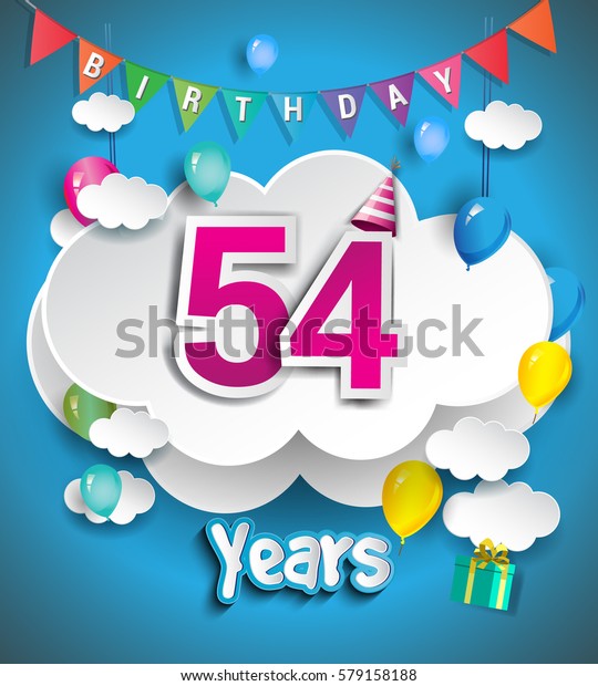 54th Anniversary Celebration Design Clouds Balloons Stock Vector ...