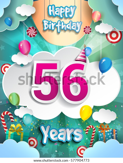 56th Years Birthday Design Greeting Cards Stock Vector (Royalty Free ...