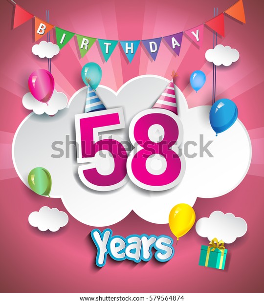 58 Years Birthday Design Greeting Cards Stock Vector (Royalty Free ...