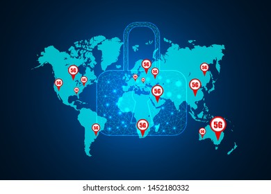 5g Security Abstract Background World Map Stock Vector (Royalty Free ...