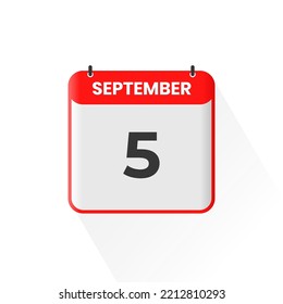 5th September Calendar Icon September 5 Stock Vector (Royalty Free ...