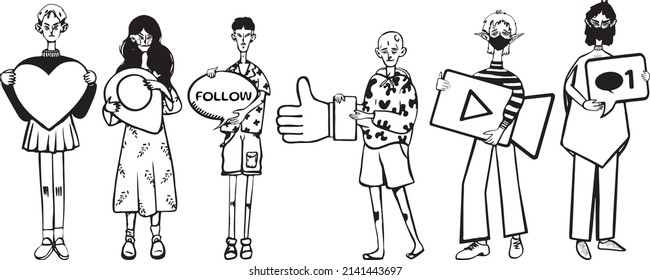 6 Characters Holding Different Social Media Stock Vector (Royalty Free ...