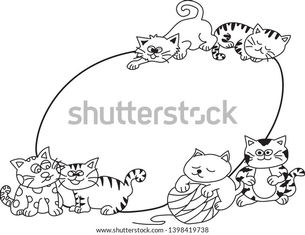 6 Cute Cats Oval Frame Doodle Stock Vector (Royalty Free) 1398419738