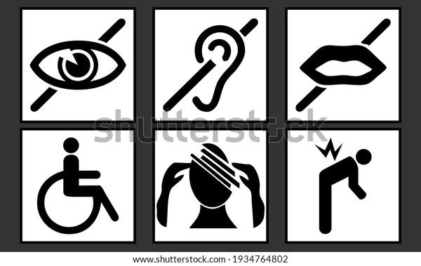 6 Pictograms Representing Different Disabilities Blind Stock Vector ...