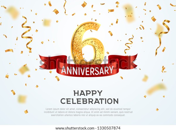 6 years anniversary vector banner template. Six year jubilee with red ...