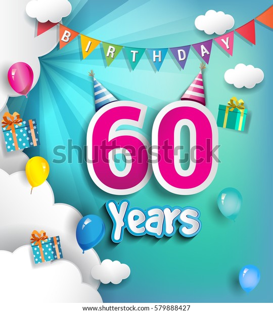 60th Anniversary Celebration Design Clouds Balloons Stock Vector ...