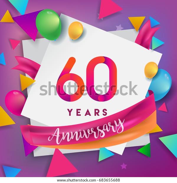 60th Years Anniversary Celebration Design Balloons Stock Vector ...