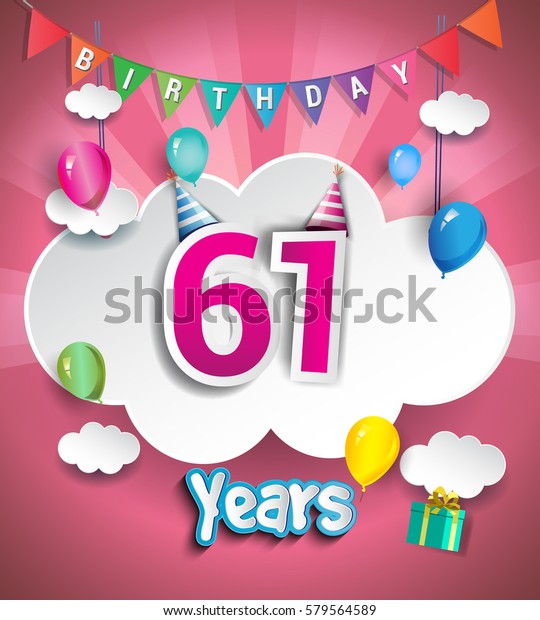 61 Years Birthday Design Greeting Cards Stock Vector (Royalty Free ...
