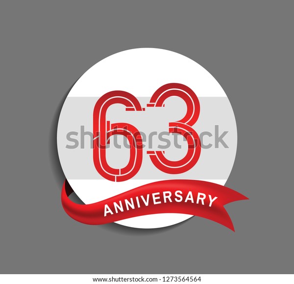 63 Anniversary White Circle Red Ribbon Stock Vector (Royalty Free ...