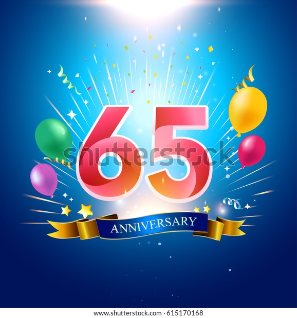 65th Anniversary Balloon Confetti Blue Background Stock Vector (Royalty ...