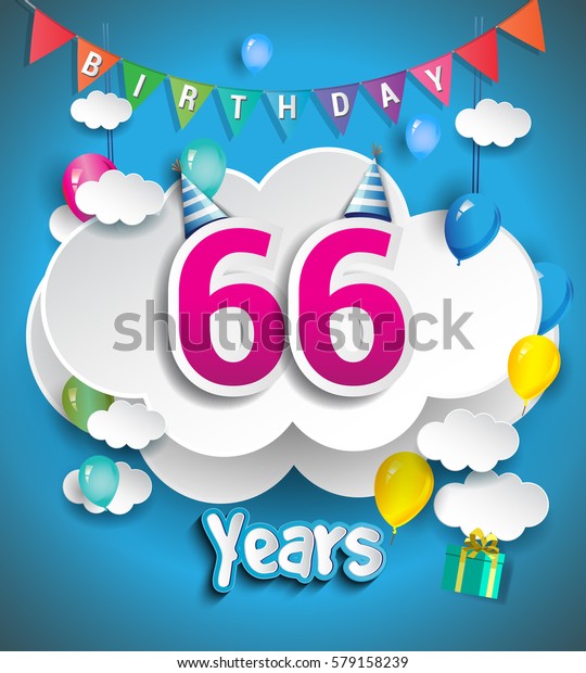 66th Anniversary Celebration Design, with clouds and balloons, confetti ... 66th Anniversary Celebration Design, with clouds and balloons, confetti ...