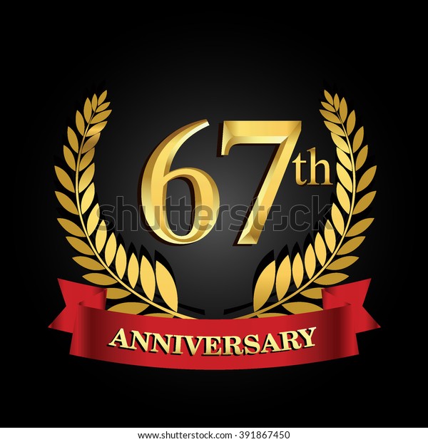 67th Anniversary Logo Red Ribbon Golden Stock Vector (Royalty Free ...