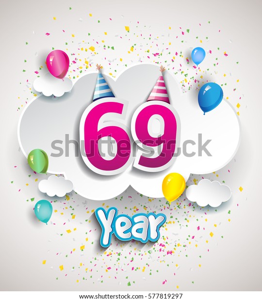 69th Anniversary Celebration Design Clouds Balloons Stock Vector ...