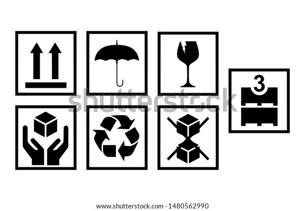 7 Important Shipping Symbols On Package: vector de stock (libre de ...