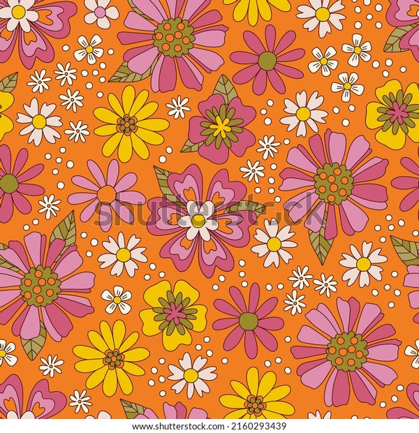 70s Retro Floral Seamless Pattern On Stock Vector (Royalty Free ...
